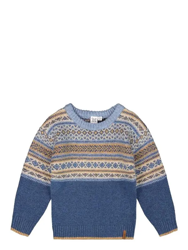 DEUX PAR DEUX Jacquard Knit Sweater - Blue And Cream