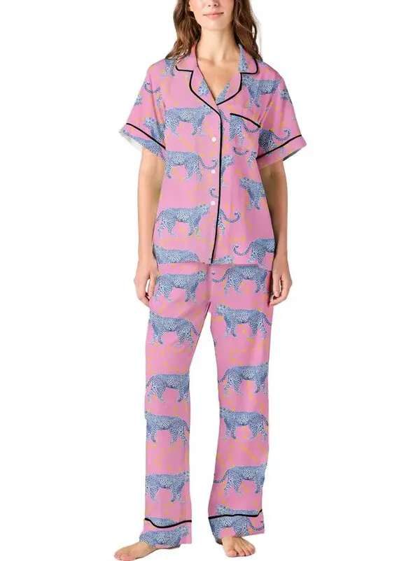 KATIE KIME Cosmic Cheetah Pajama Pant Set - Pink