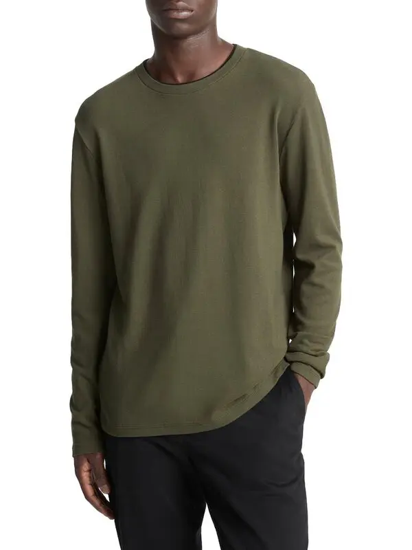 Vince Double Collar Waffle Knit Pima Cotton T-shirt - 884dbl-driver Green/black