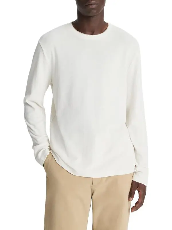 Vince Double Collar Waffle Knit Pima Cotton T-shirt - Blanco/terrapin