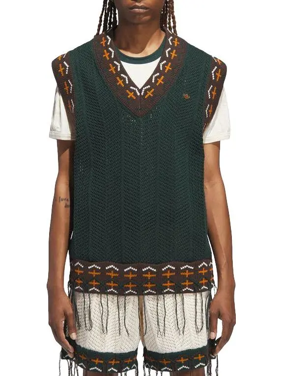 ADIDAS ORIGINALS X CLOT BY EDISON CHEN Tasseled Cotton Blend Sweater Vest - Green Night