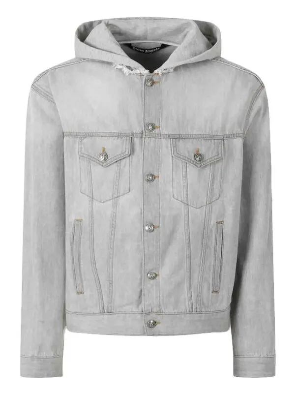 Palm Angels Hooded Denim Jacket - Grey