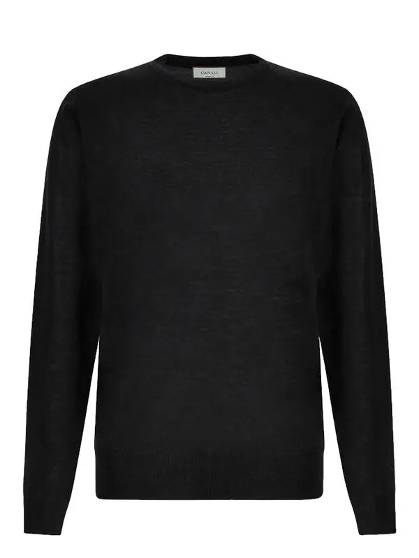 Canali Crew Neck Wool Sweater - Black