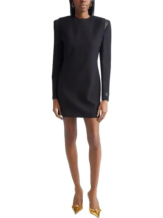 Versace Leather Trim Grain De Poudre Minidress - Black