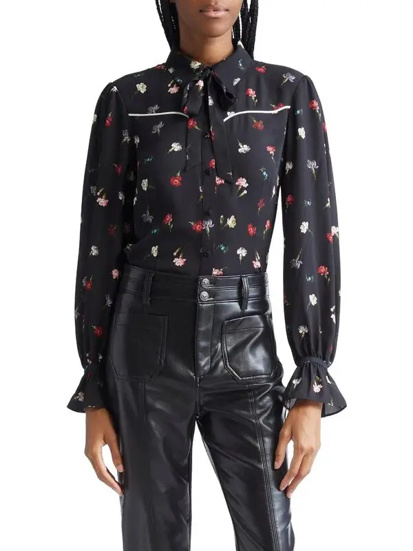 Cinq À Sept Kelela Floral Print Tie-neck Shirt - Black Multi