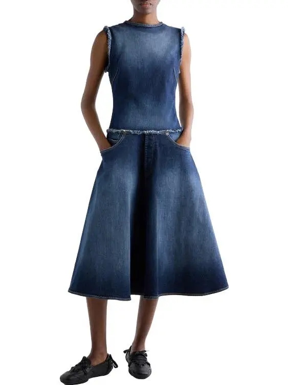Acne Studios Duffena Layered Denim Midi Dress - Dark Blue