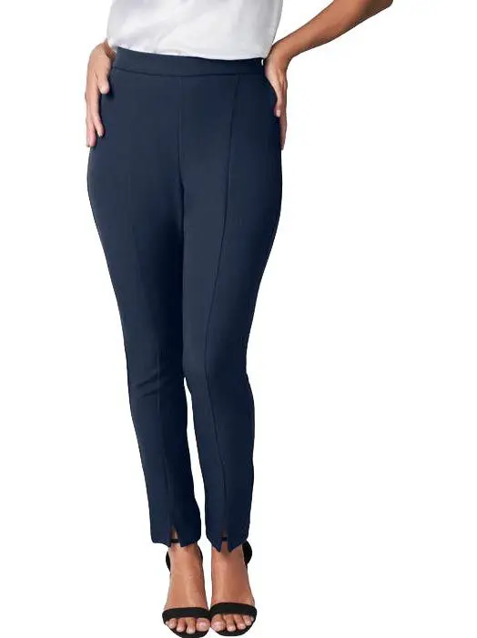 JESSICA LONDON Bi-stretch Slit Front Ankle Pant - Navy