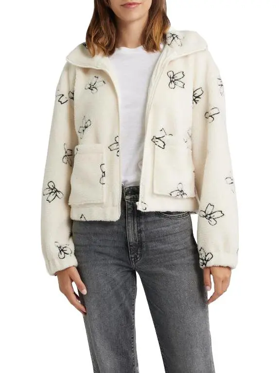 THREAD & SUPPLY Bow Embroidery Fleece Jacket - Ivory Black Combo