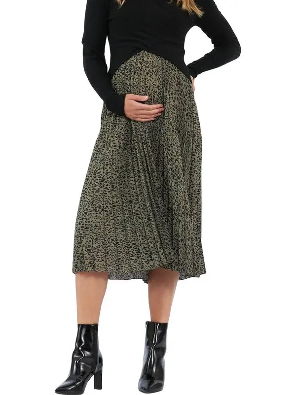 RIPE MATERNITY Printed Pleated Skirt - Khaki/black