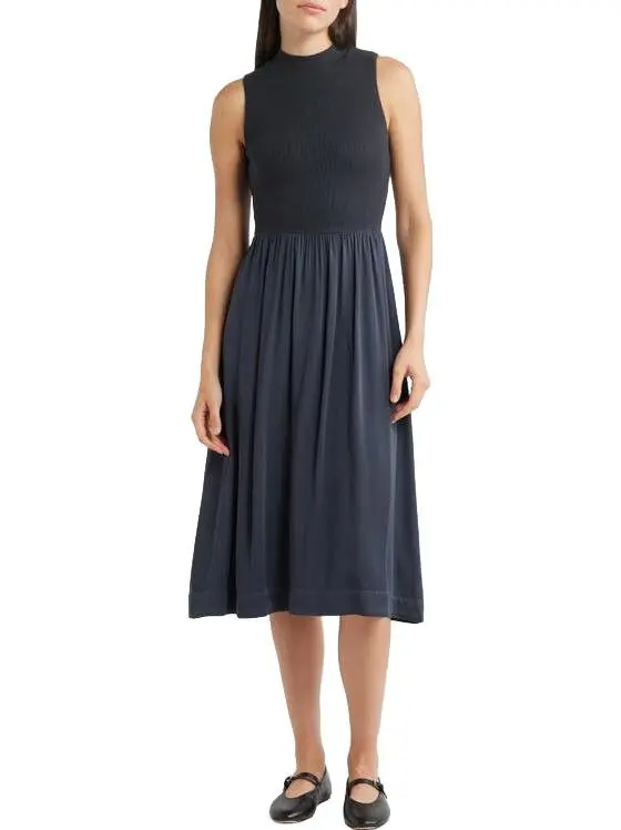 Bella Dahl Mock Neck Mixed Media Dress - Obsidian Stone