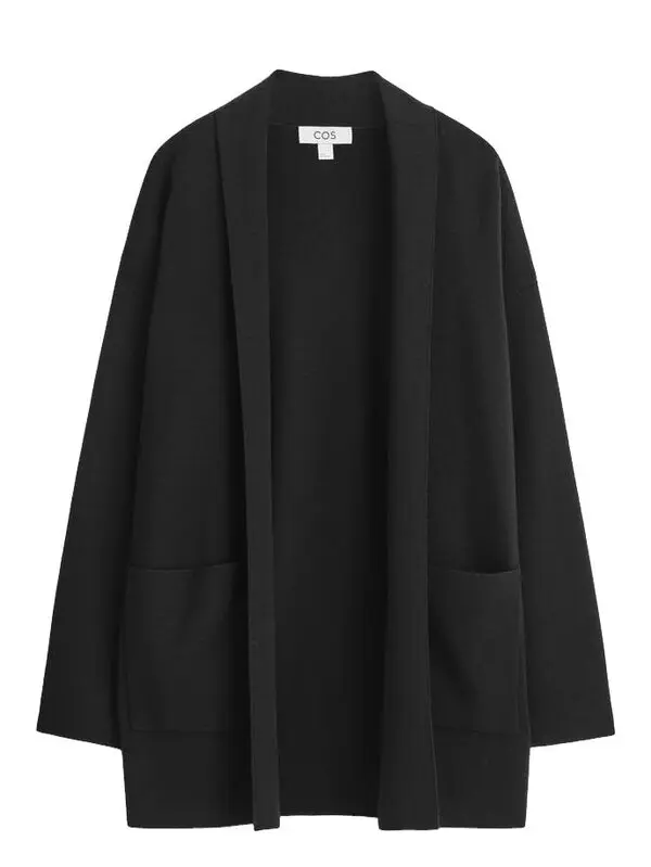 Cos Draped-collar Merino Wool Cardigan - Black