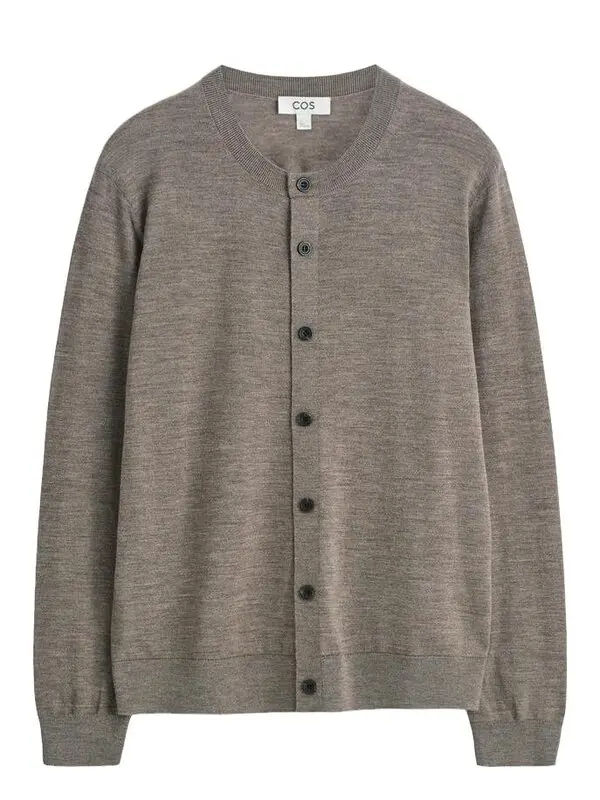 Cos Merino Wool Crew-neck Cardigan - Beige