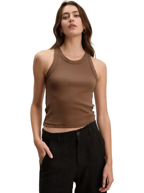 Velvet By Graham & Spencer Sari Ribbed Tank Top - Brown