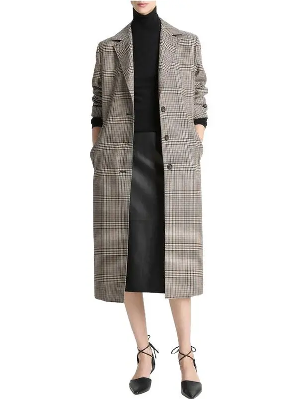 Vince Pressed Plaid Wool-blend Car Coat - Red
