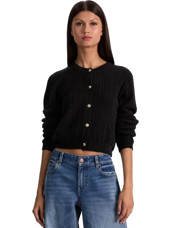 Alice + Olivia Dollie Cashmere Cableknit Cardigan - Black