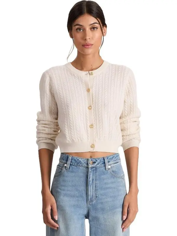 Alice + Olivia Dollie Cashmere Cableknit Cardigan - Neutral / White
