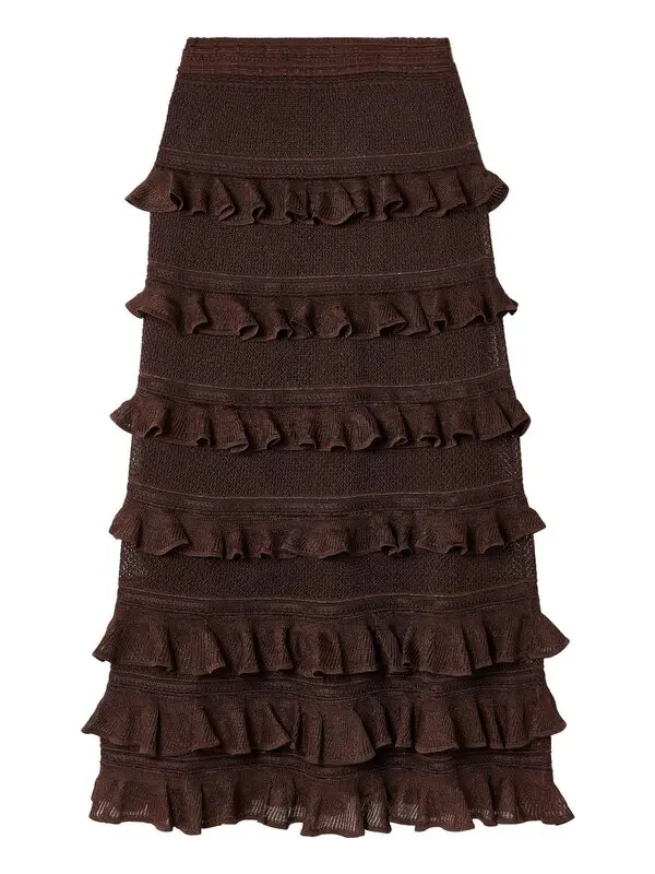Zimmermann Metallic Ruffled Pointelle-knit Maxi Skirt - Brown