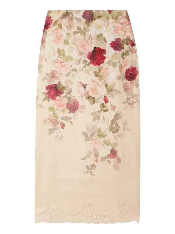 Zimmermann Lace-trimmed Floral-print Linen Midi Skirt - Cream