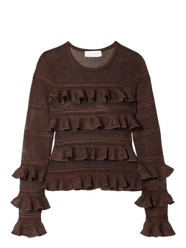 Zimmermann Ruffled Metallic Pointelle-knit Top - Brown