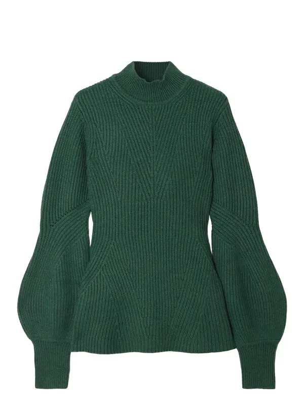 Zimmermann Ribbed Wool Peplum Sweater - Green