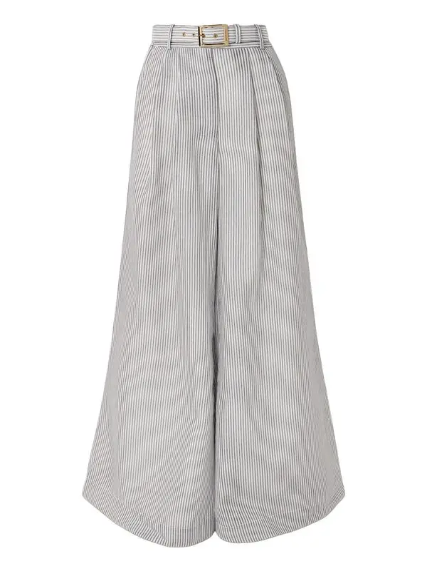 Zimmermann Belted Striped Cotton And Silk-blend Wide-leg Pants - Ivory