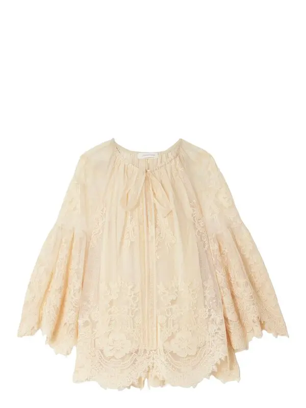 Zimmermann Hypnotic Tie-neck Flocked Lace Blouse - Cream