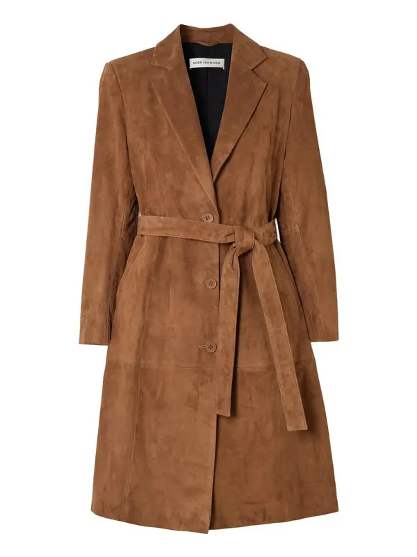 Nour Hammour Vesper Belted Suede Coat - Brown