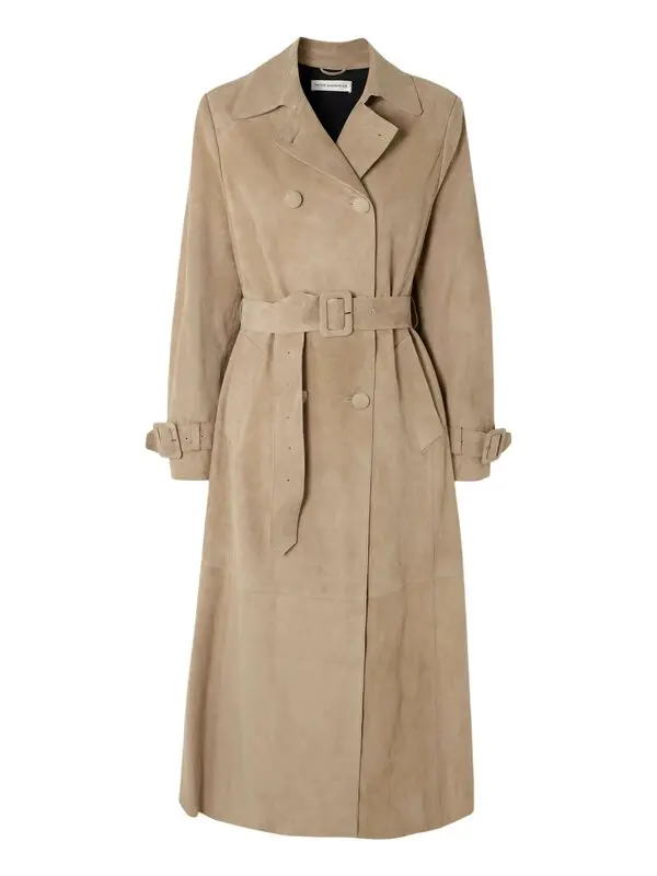 Nour Hammour Tate Belted Suede Trench Coat - Beige