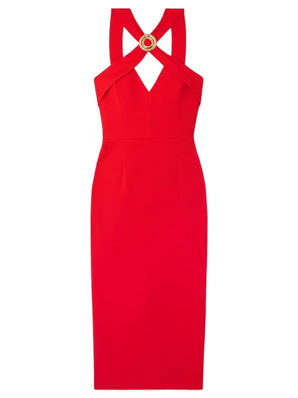 Rebecca Vallance Embellished Crepe Midi Dress - Red