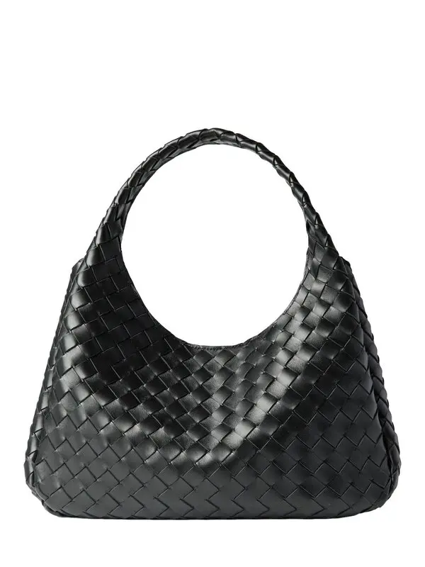 Bottega Veneta Campana Intrecciato Leather Shoulder Bag - Black