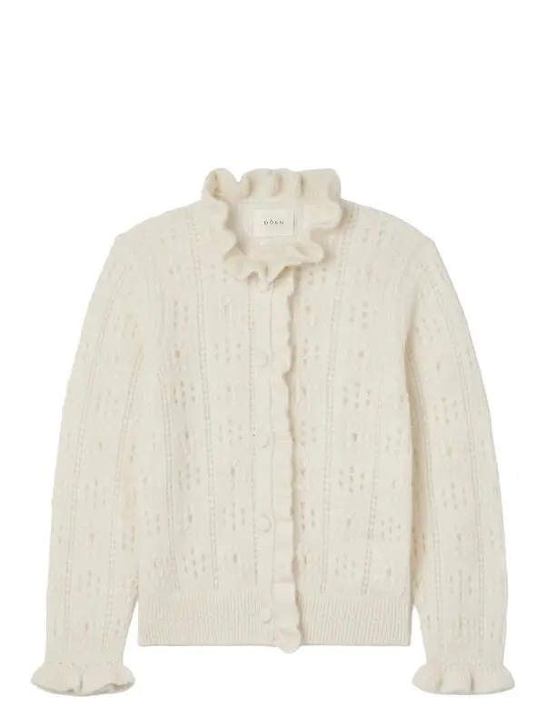 DÔEN Claudie Ruffled Pointelle-knit Alpaca-blend Cardigan - Ivory