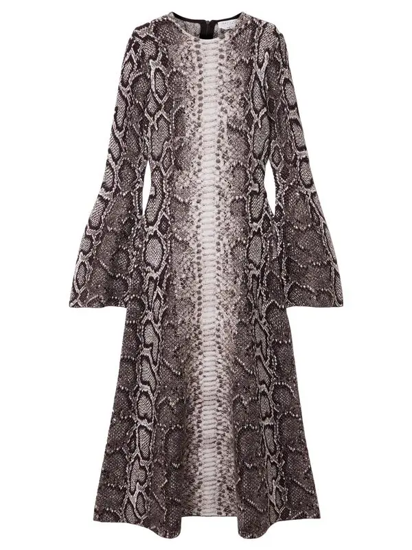 Gabriela Hearst Snake-effect Jacquard-knit Cashmere And Silk Blend Maxi Dress - Gray