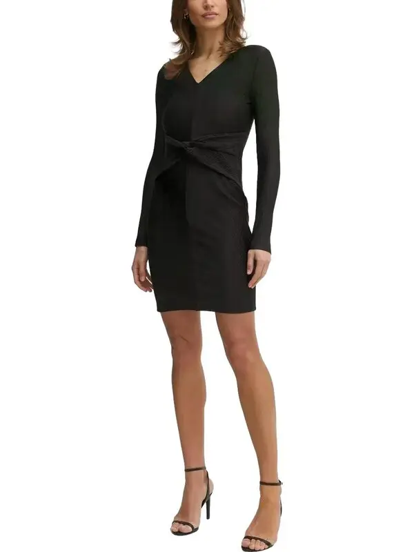 Dkny Ribbed Knot-detail Mini Dress - Black