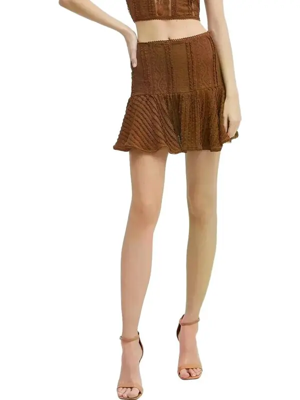Charo Ruiz Ibiza Lace-trimmed Ruffled Mini Skirt - Brown