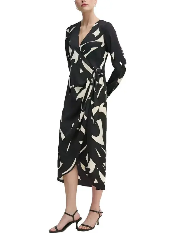 Dkny Abstract-print Wrap Dress - Black