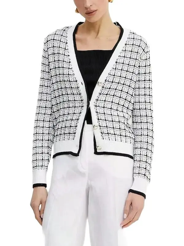 Guess Checked Buttoned Cardigan - White