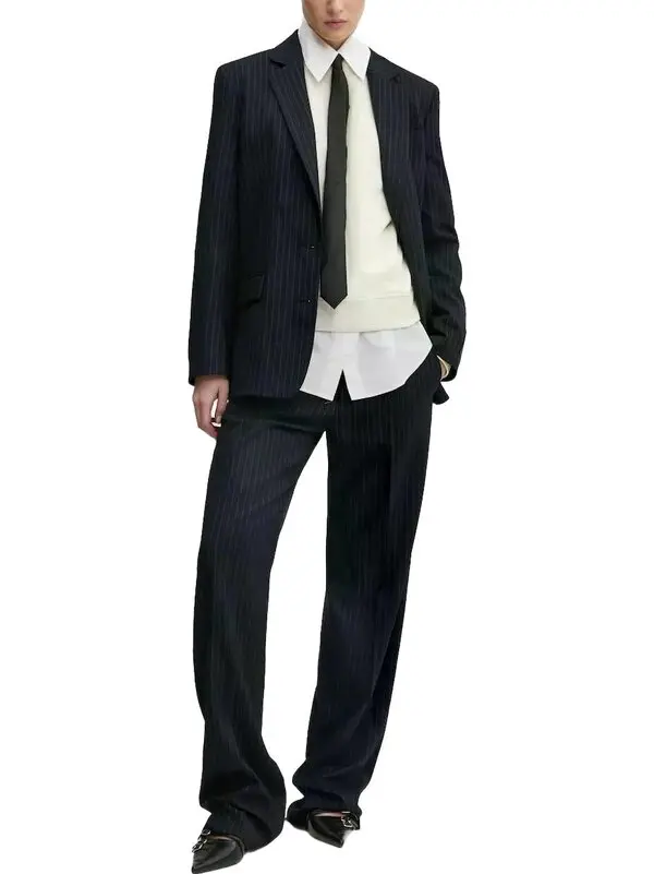 Hugo Pinstripe Buttoned Suit Jacket - Black