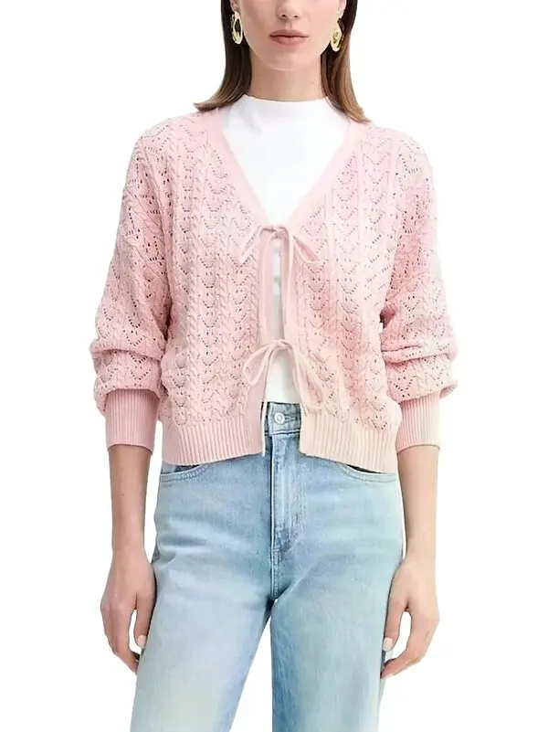 Guess Open-knit Cardigan With Tie Front - Pink