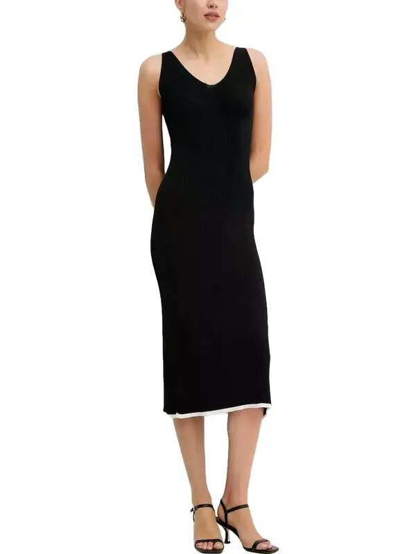 Gant Ribbed V-neck Midi Dress - Black