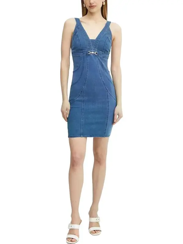 Guess V-neck Denim Dress - Blue