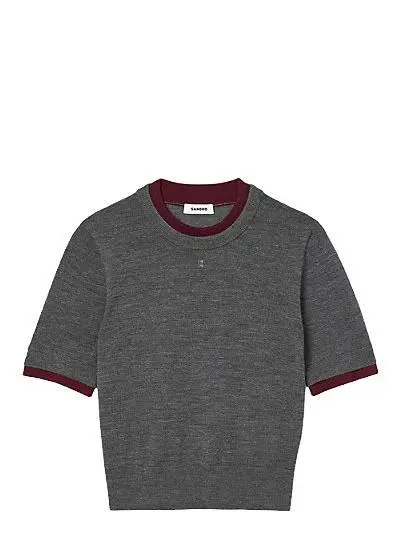 Sandro Short-sleeve Fine-knit Wool Jumper - Grey