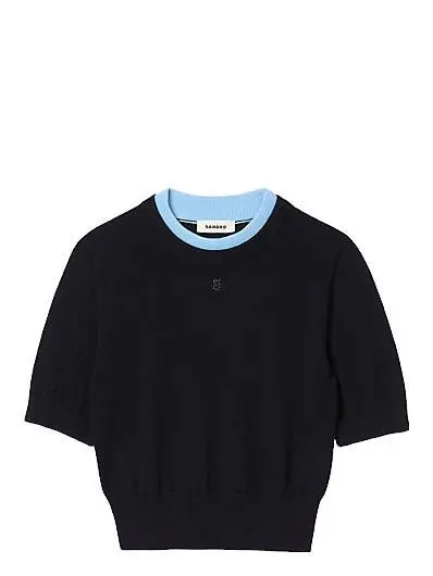 Sandro Short-sleeve Fine-knit Wool Jumper - Navy Blue