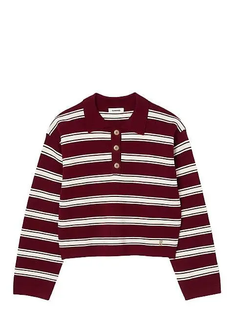 Sandro Striped Polo-collar Wool-blend Jumper - Bordeaux