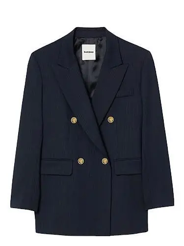 Sandro Pinstripe Wool-blend Blazer - Navy Blue