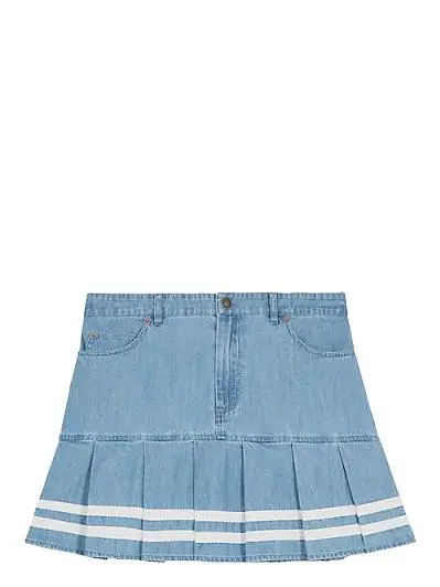 The Kooples Striped Pleated Denim Mini Skirt - Baby Blue
