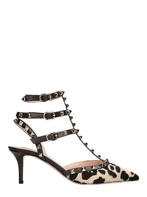 Valentino Garavani Rockstud Pony-effect Leather Heeled Courts - Brown/oth
