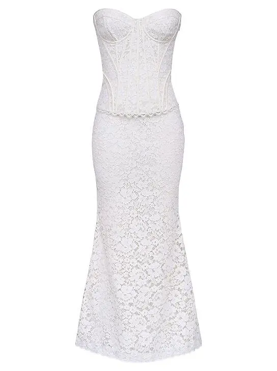 House Of Cb Lace Corset Maxi Dress - Ivory