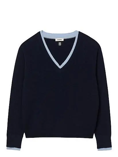 Sandro V-neck Wool And Cashmere Jumper - Navy Blue