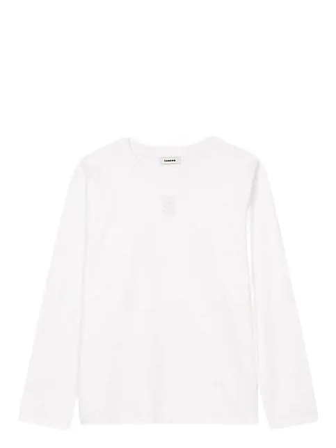 Sandro Brand-embroidered Long-sleeved Cotton-jersey T-shirt - White