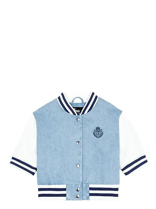 The Kooples Cropped Denim Jacket - Blue White